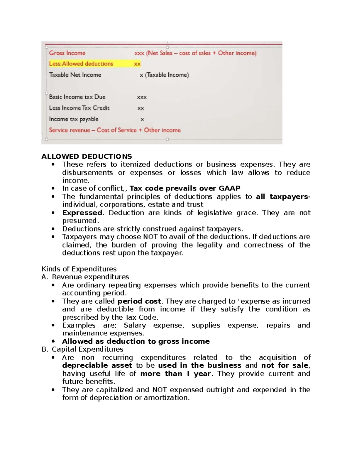 Allowed Deductions: Understanding Tax Code vs. GAAP Principles - Studocu