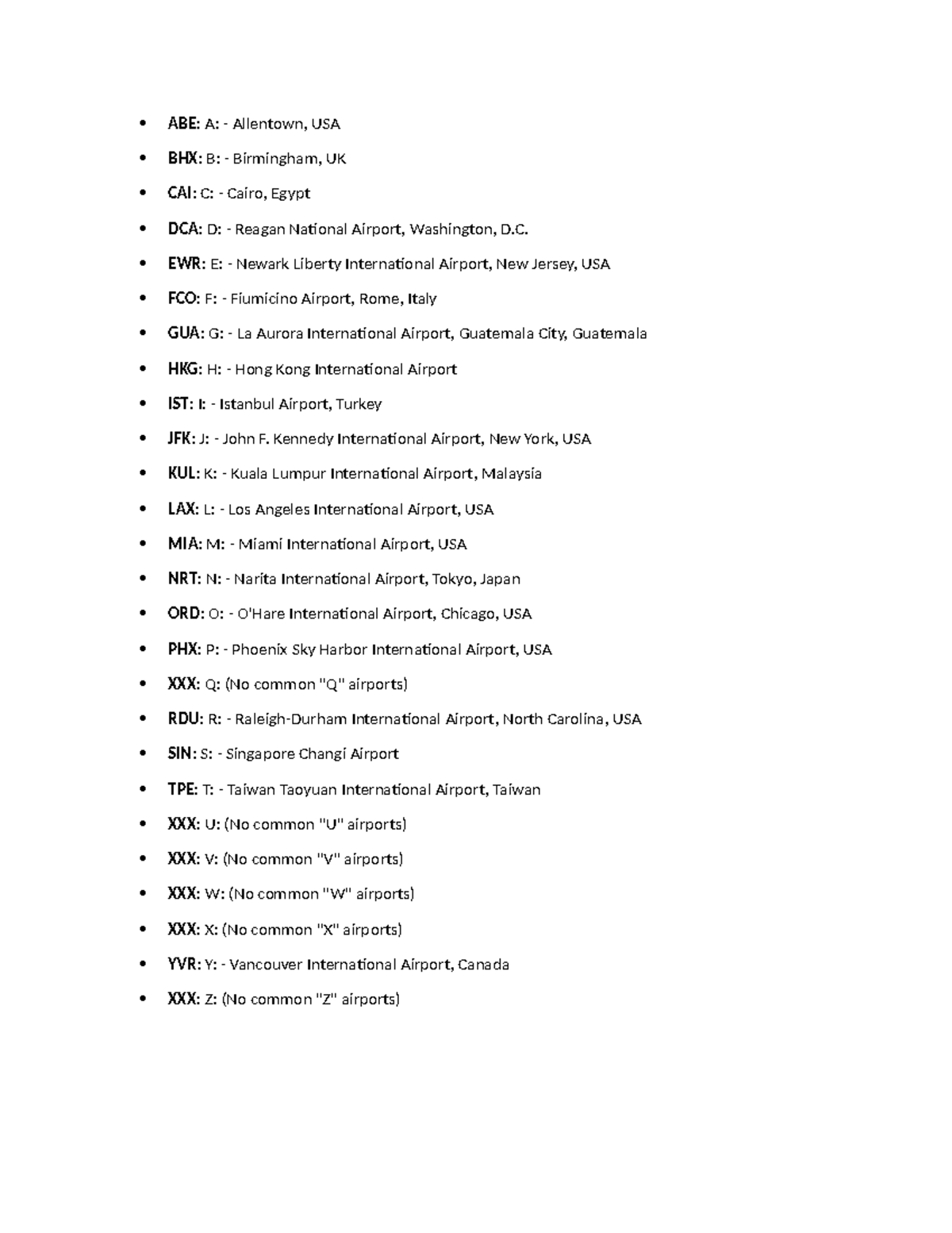 Airport Codes and Their Locations: A Comprehensive Guide - Studocu