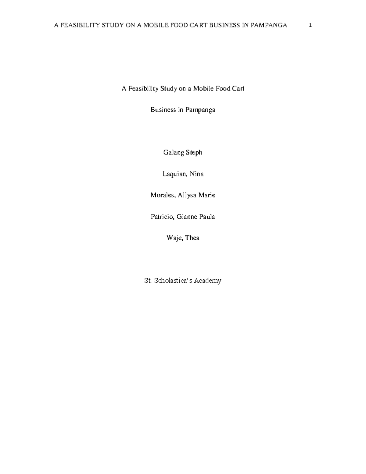 Feasibility Study: Mobile Food Cart Business in Pampanga - Studocu