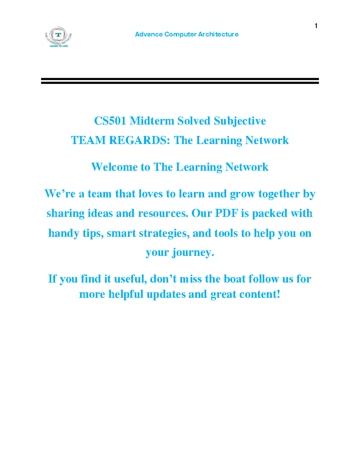 CS501 - Midterm Solved Qs on Advance Computer Architecture - Studocu