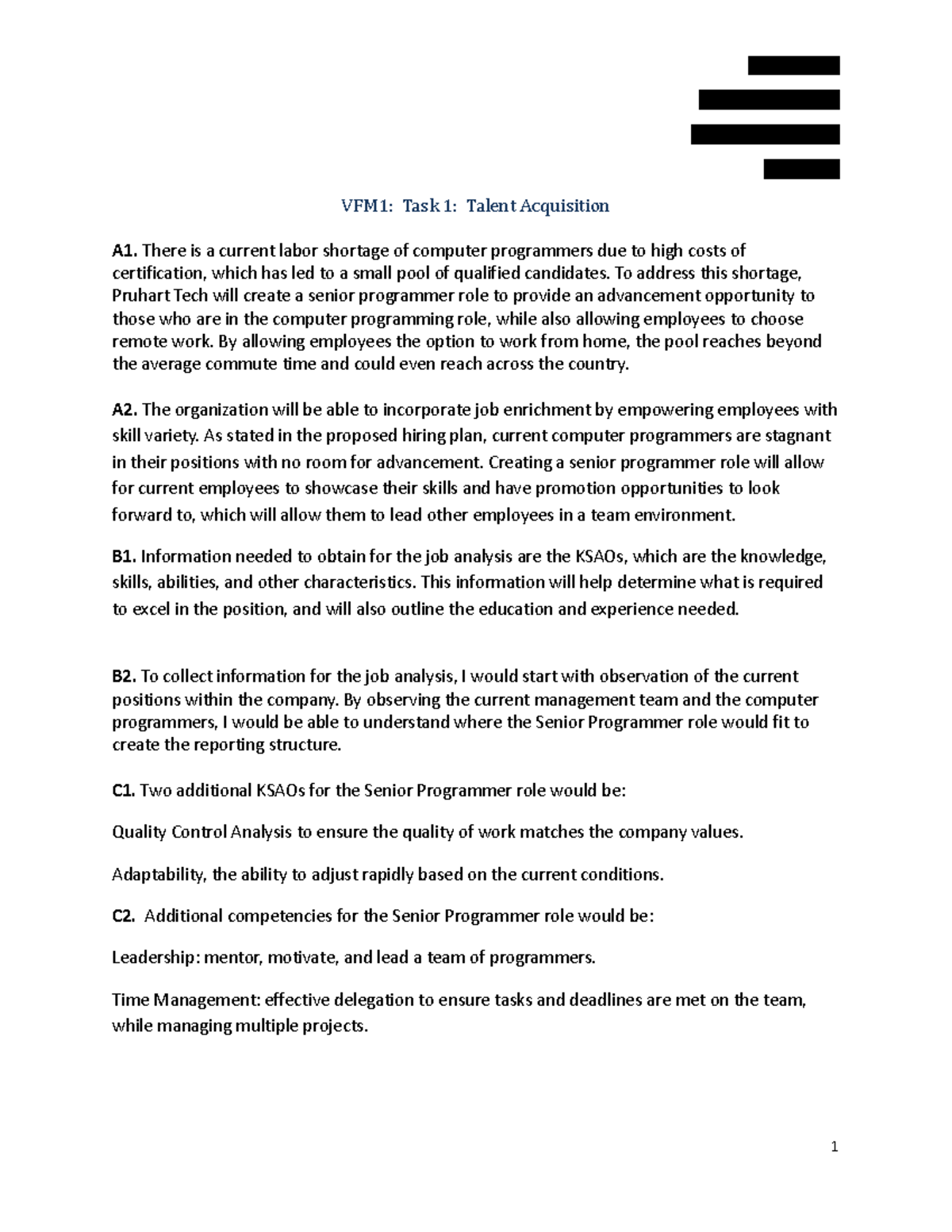 D354 Task 1 - Task 1 D354 - Lacee Schilling Student ID 001254095 D354 ...