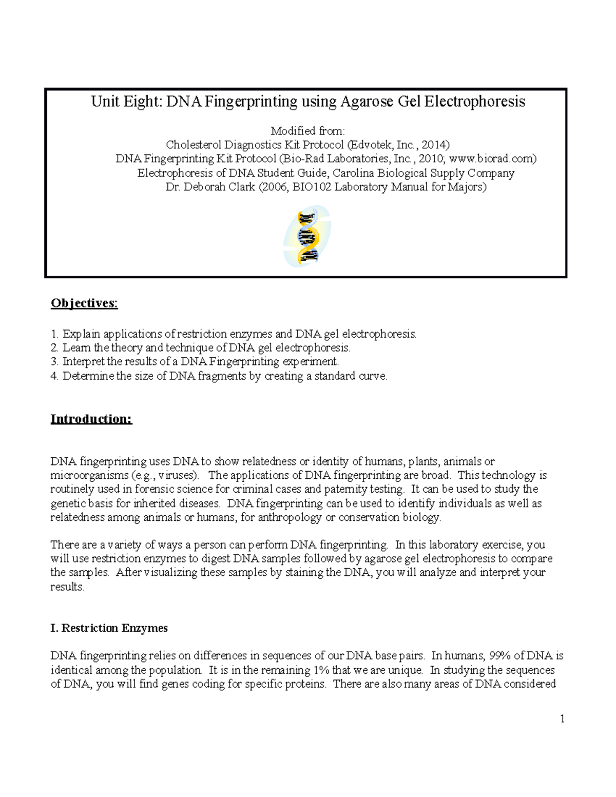 Unit 8: DNA Fingerprinting via Agarose Gel Electrophoresis Study Guide ...