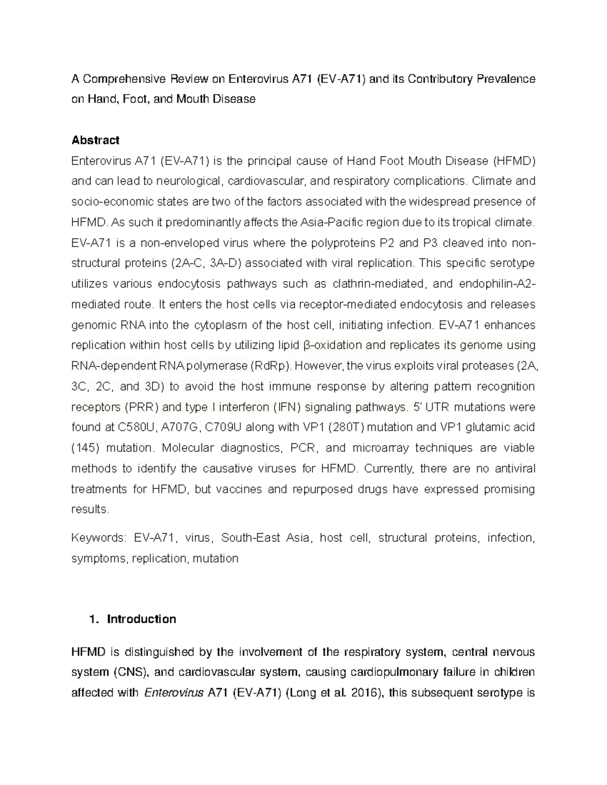 BTH2830 Comprehensive Review: Enterovirus A71 & HFMD Impacts - Studocu