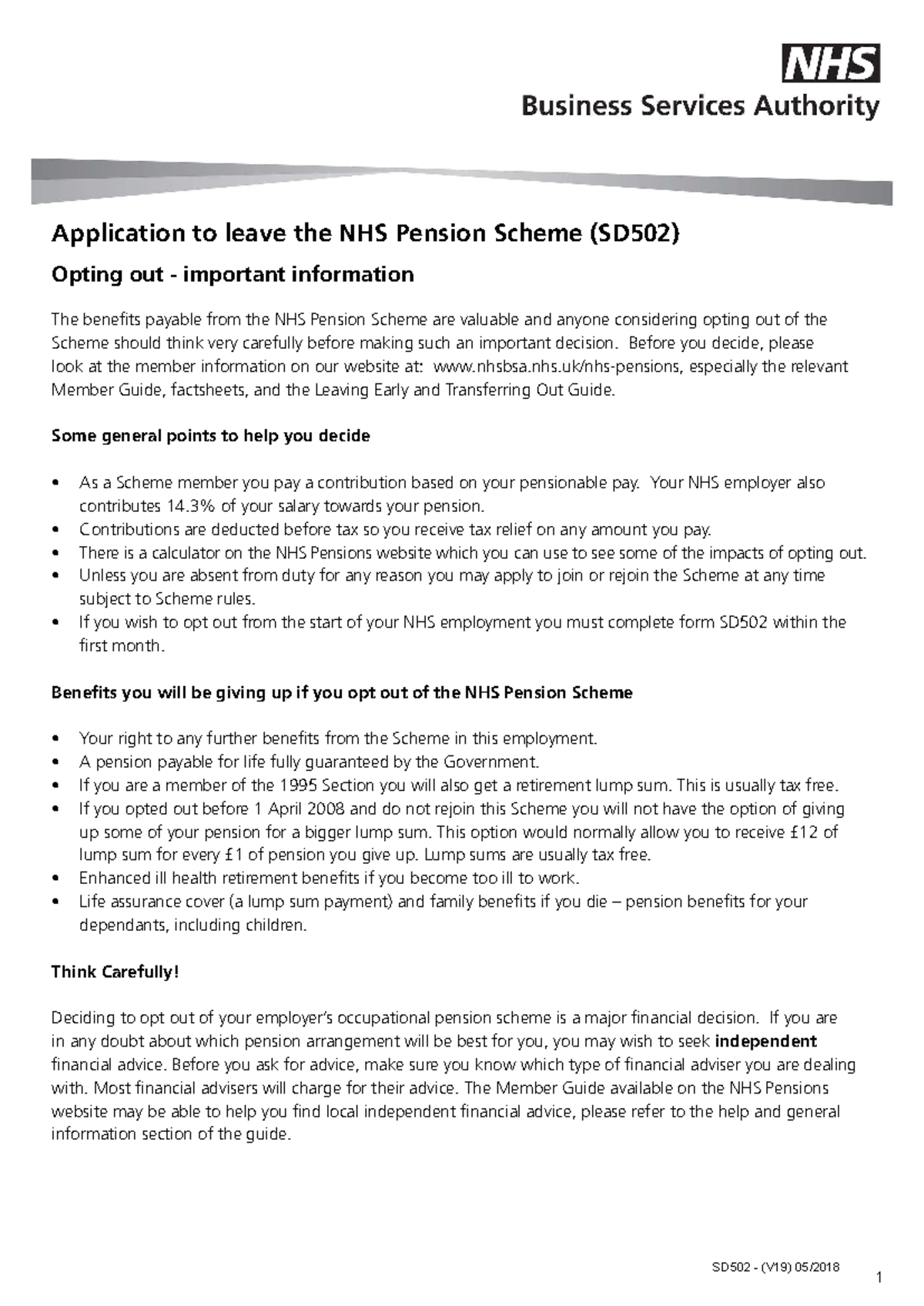 NHS Pension Scheme - Important Info on Opting Out (SD502) - Studocu