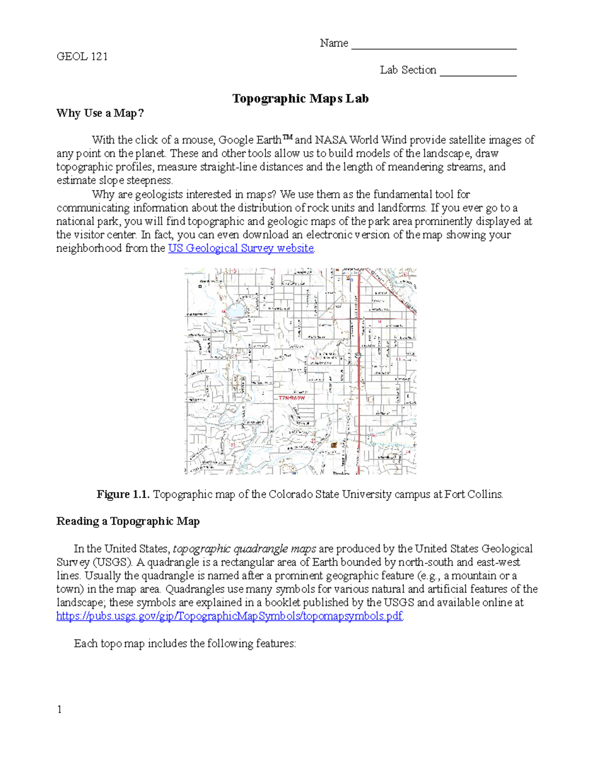 Topographic Maps Lab - GEOL 121 Assignment Overview and Analysis - Studocu