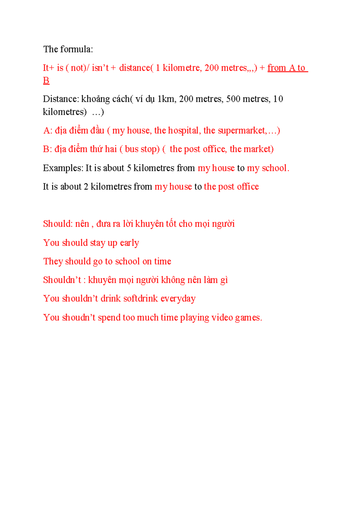 Lesson 3 Unit 7: Distance and Advice Expressions - Studocu