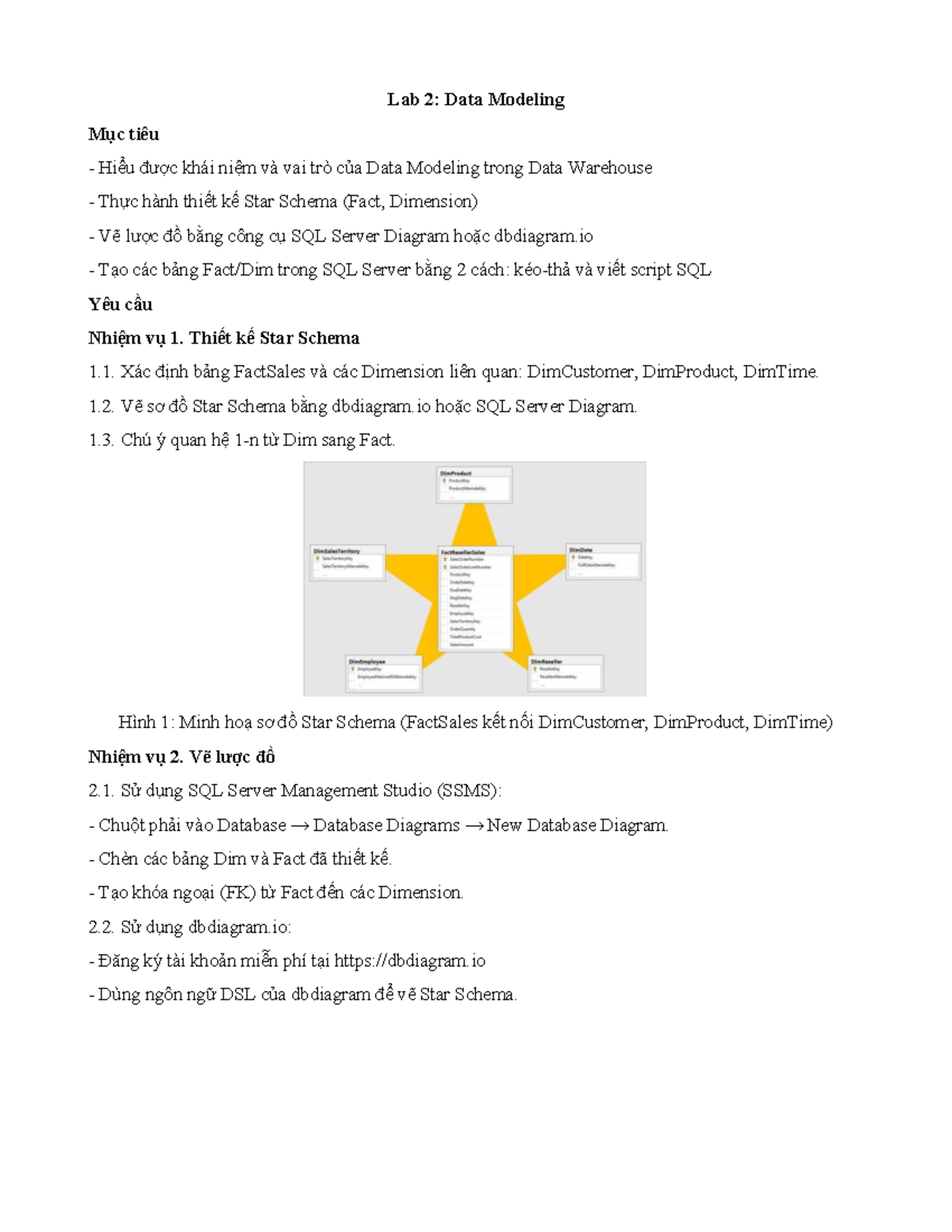 Lab 2: Data Modeling - Star Schema Design and SQL Implementation - Studocu