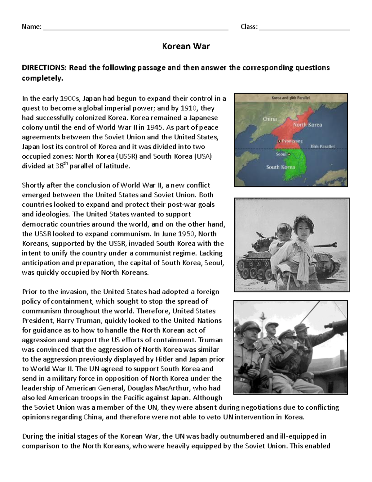 Korean War Overview & Questions for Study Guide (HIST 202) - Studocu