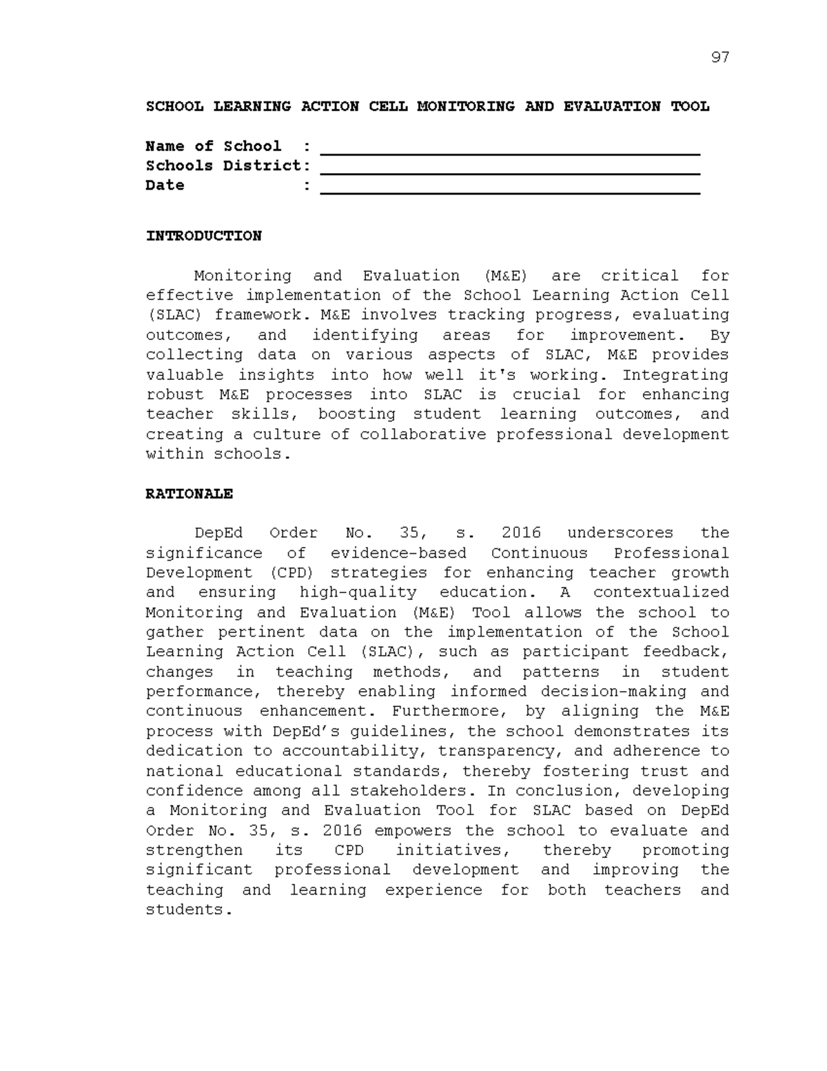 LAC M&E Tool: Enhancing Collaborative Expertise in Education - Studocu