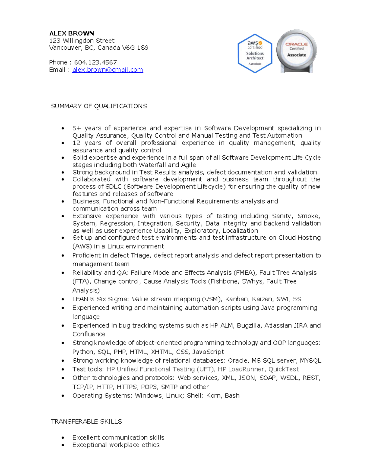 Resume Sample-1: QA Analyst with 12 Years in Software Testing - Studocu