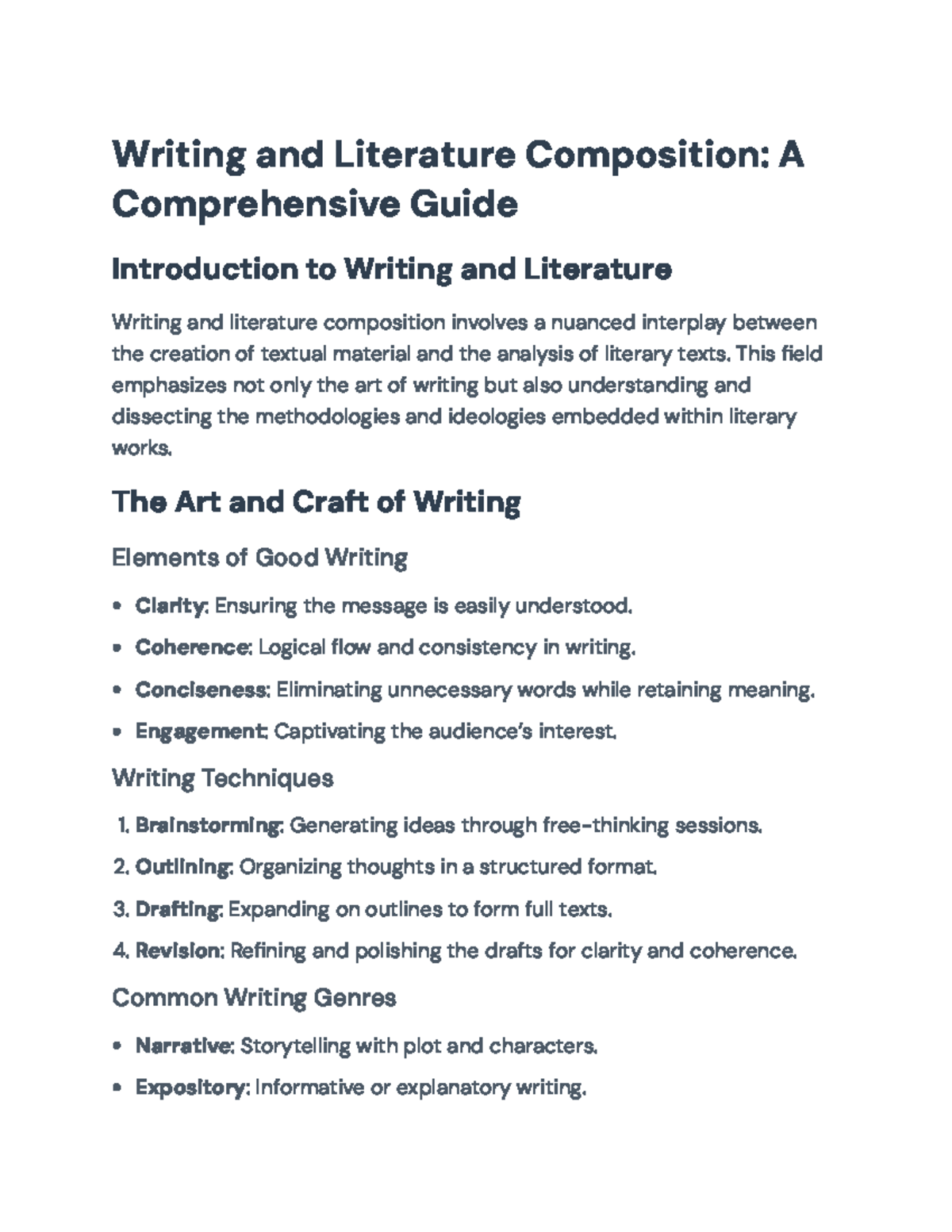 Writing & Lit Composition Techniques: A Comprehensive Guide - Studocu