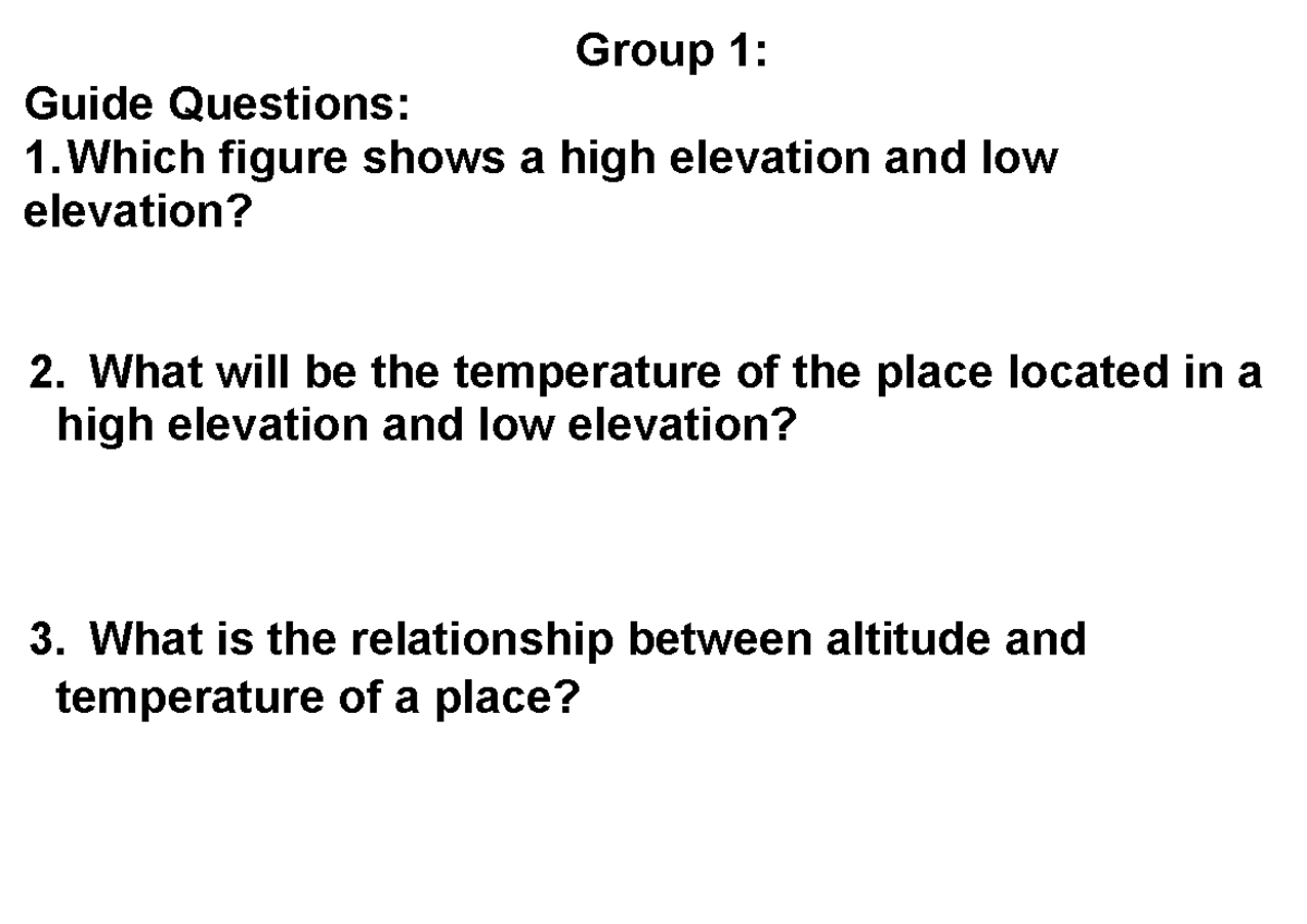 GQ COT 1 - Elevation & Temperature Relationships Guide Questions - Studocu