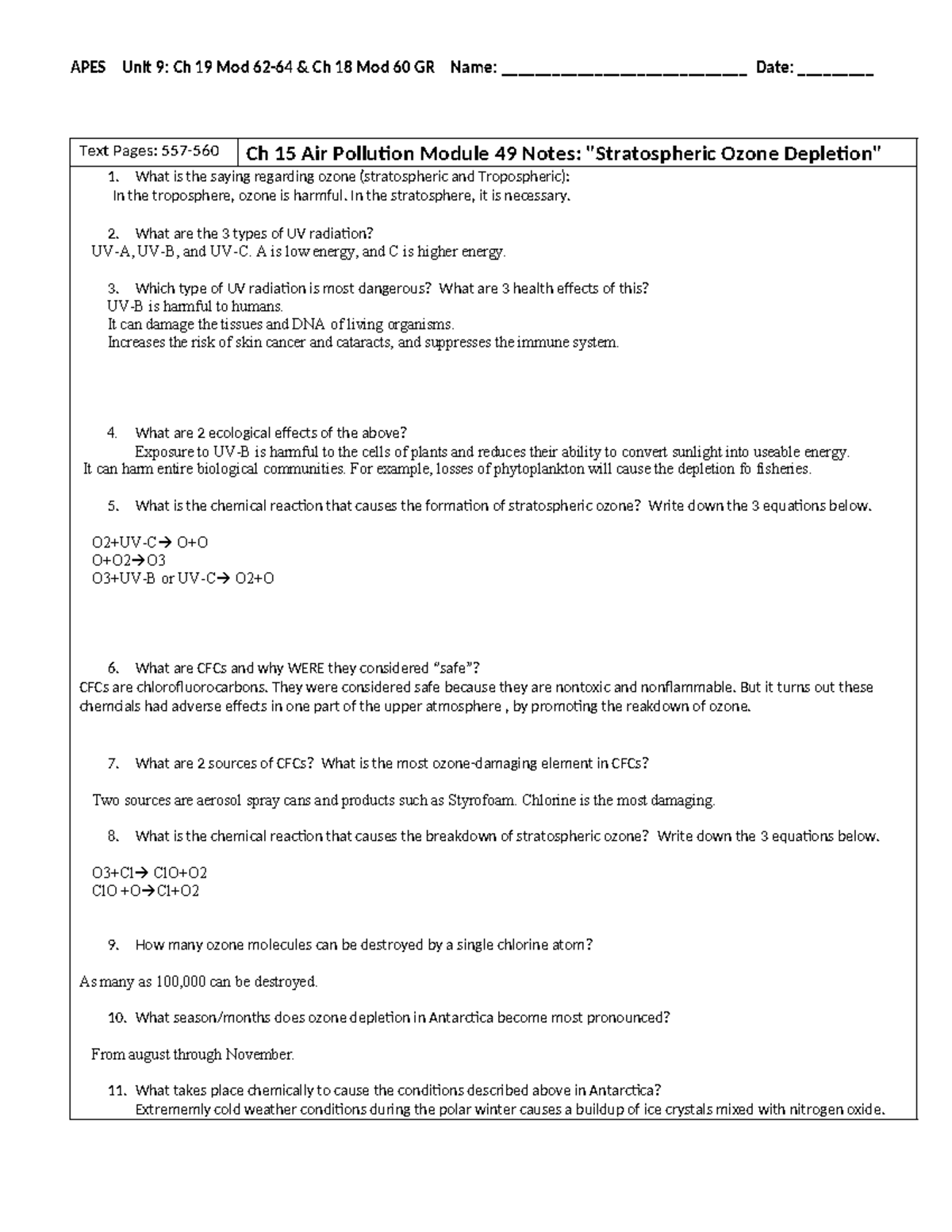Unit 9 Guided Reading Ch 19 Global Change Modules 62-64 APES 2122 Notes ...