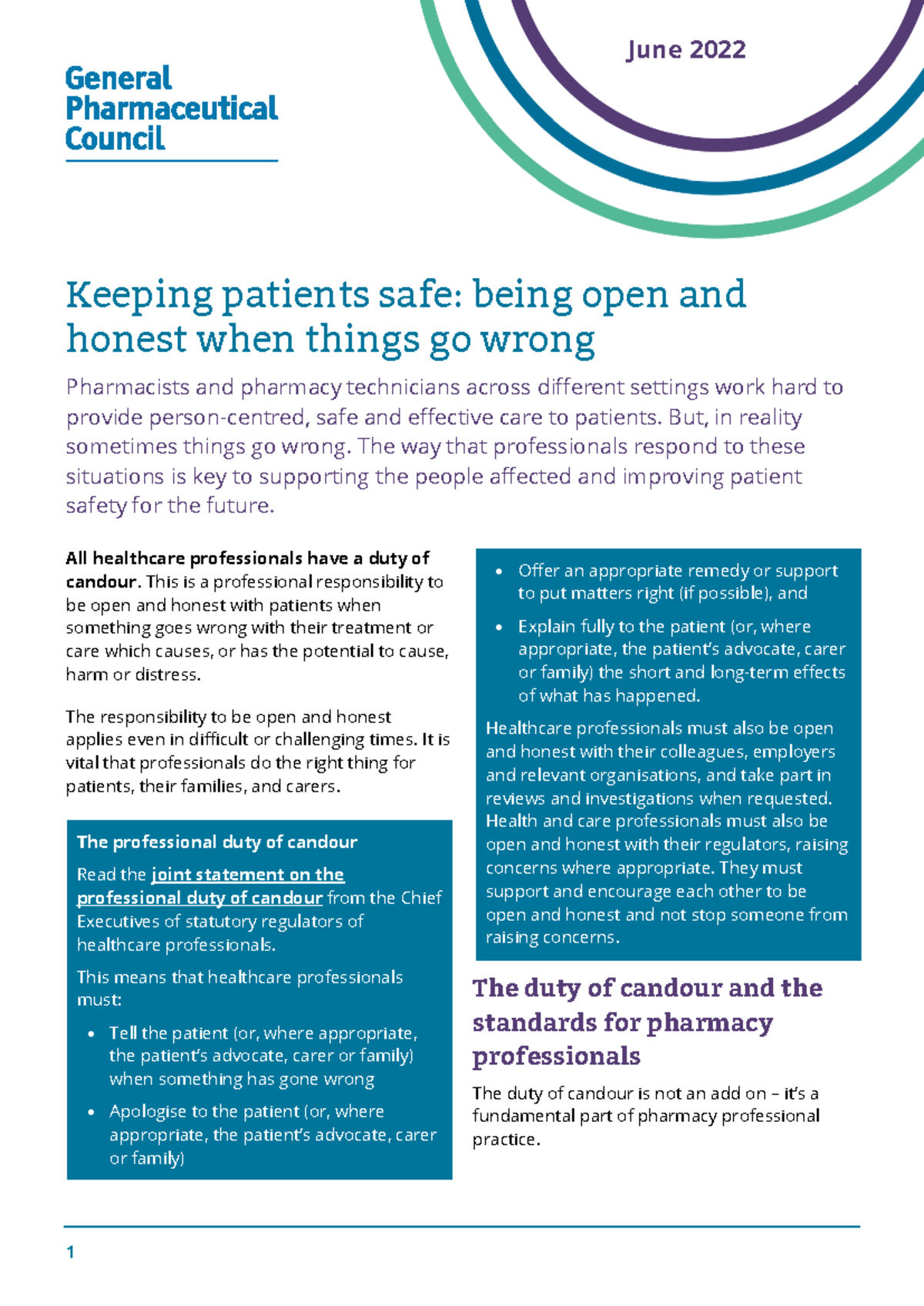 Duty of Candour in Pharmacy Practice: GPhC Guidance Summary - Studocu