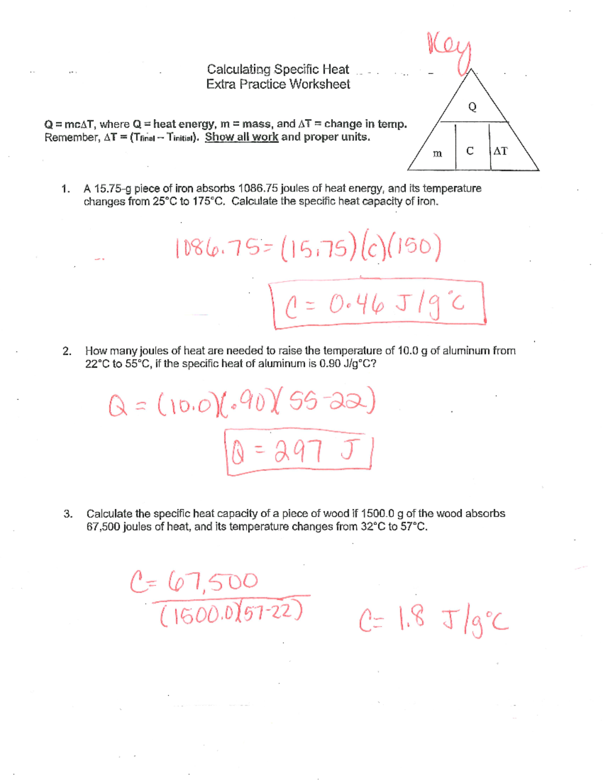 Specific Heat Practice Worksheet #1 KEY for Extra Exercises - Studocu