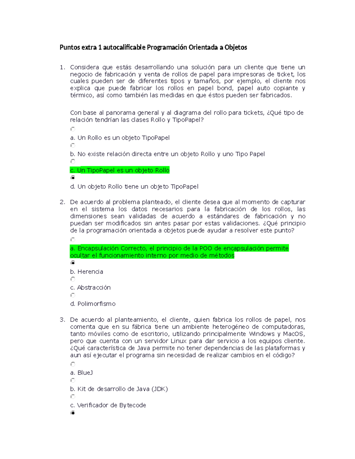 Puntos Extra Autocalificable - Programación Orientada a Objetos - Studocu