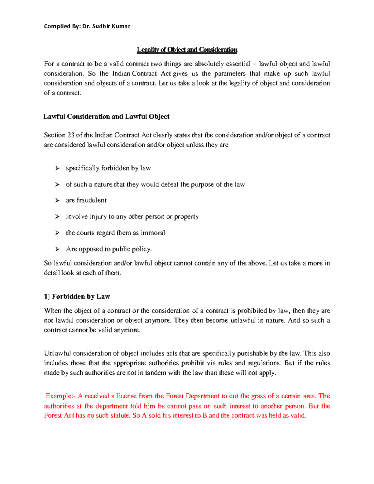 Legality of Object and Consideration in Contracts - 6. Law Notes - Studocu