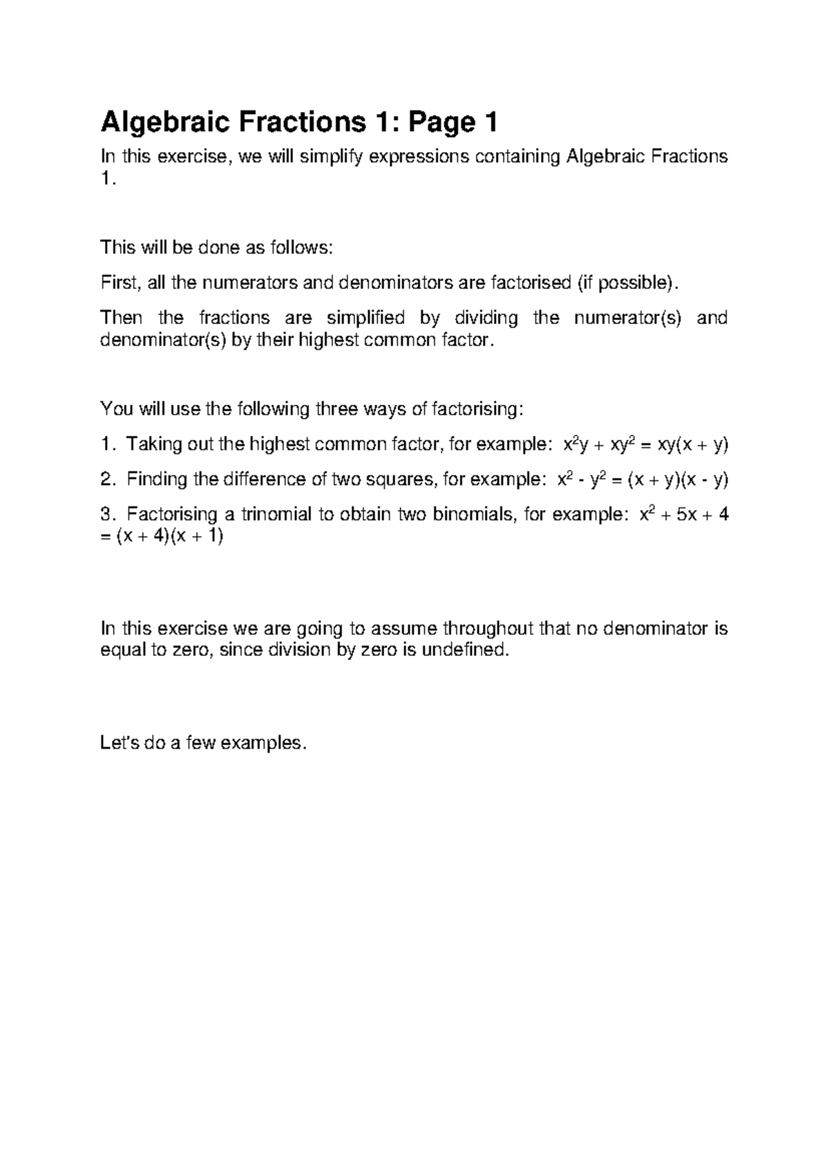 Algebraic fractions Theory - In this exercise, we will simplify ...