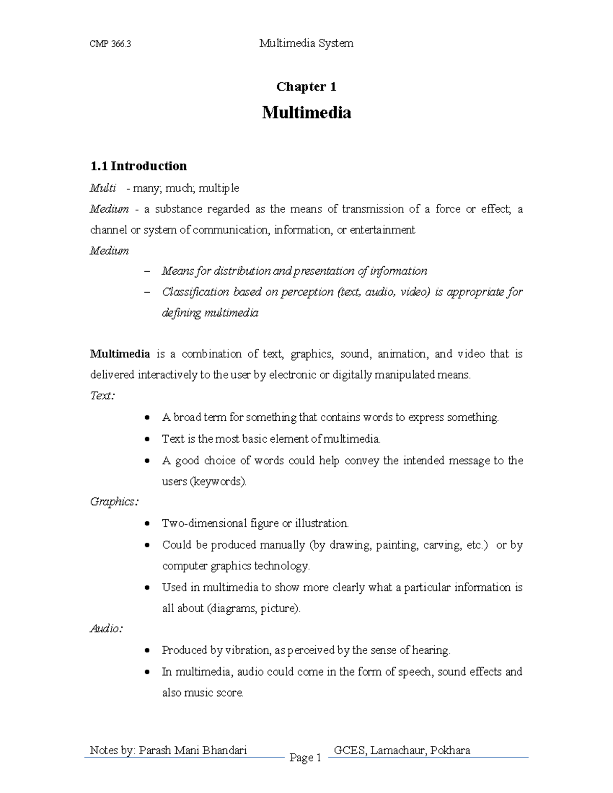 Chapter 1 Multimedia (Introduction, Properties, Definition) - Notes by ...