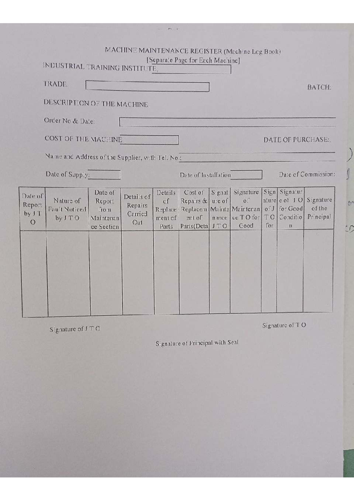 Machine Maintenance Log Book - SK - Studocu