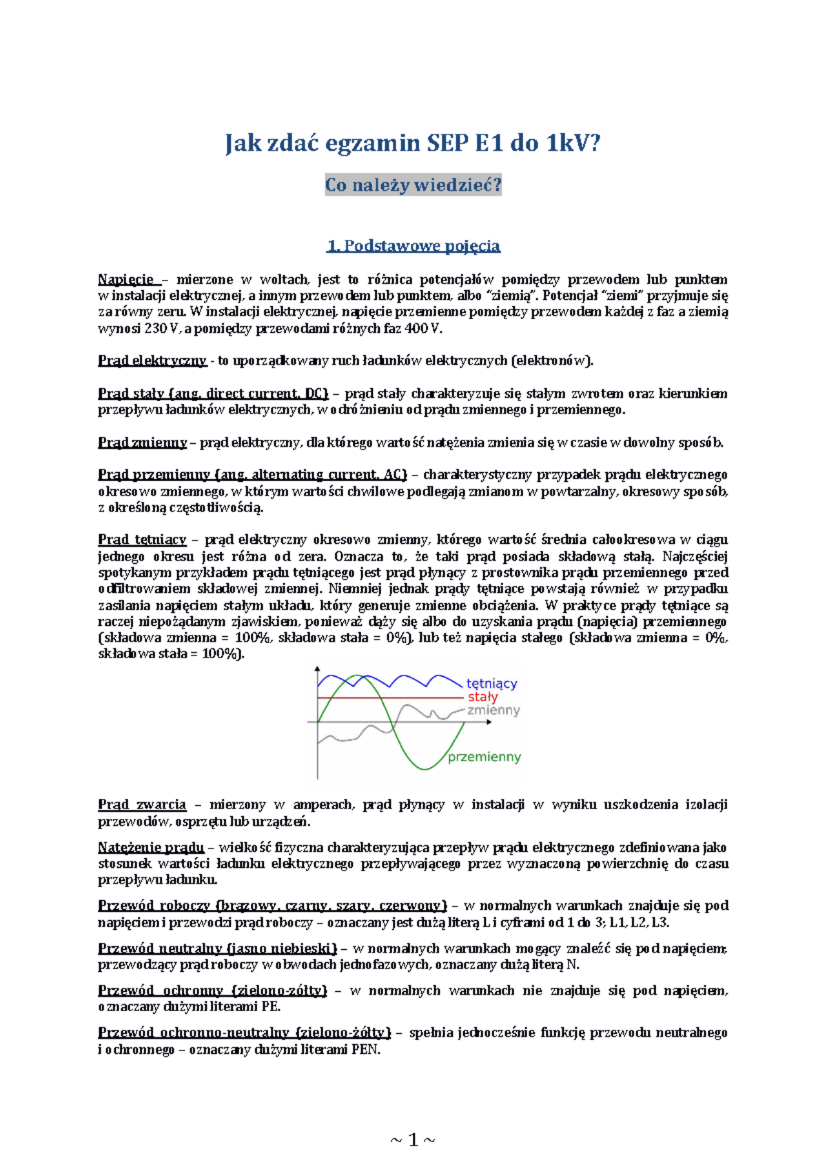 Jak zdać egzamin SEP E1 do 1kV? Kluczowe informacje i pytania - Studocu