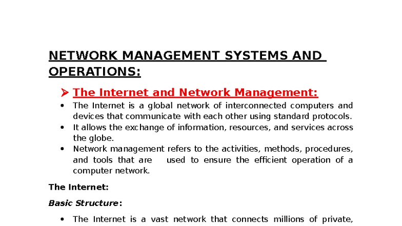 Network Management Systems and Operations: An Overview - Studocu