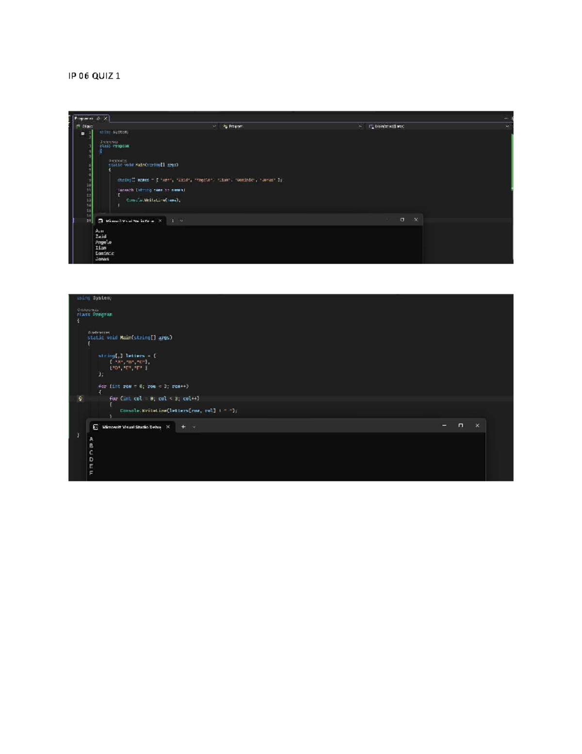 IP 06 QUIZ 1 - Programming Concepts and Code Examples - Studocu