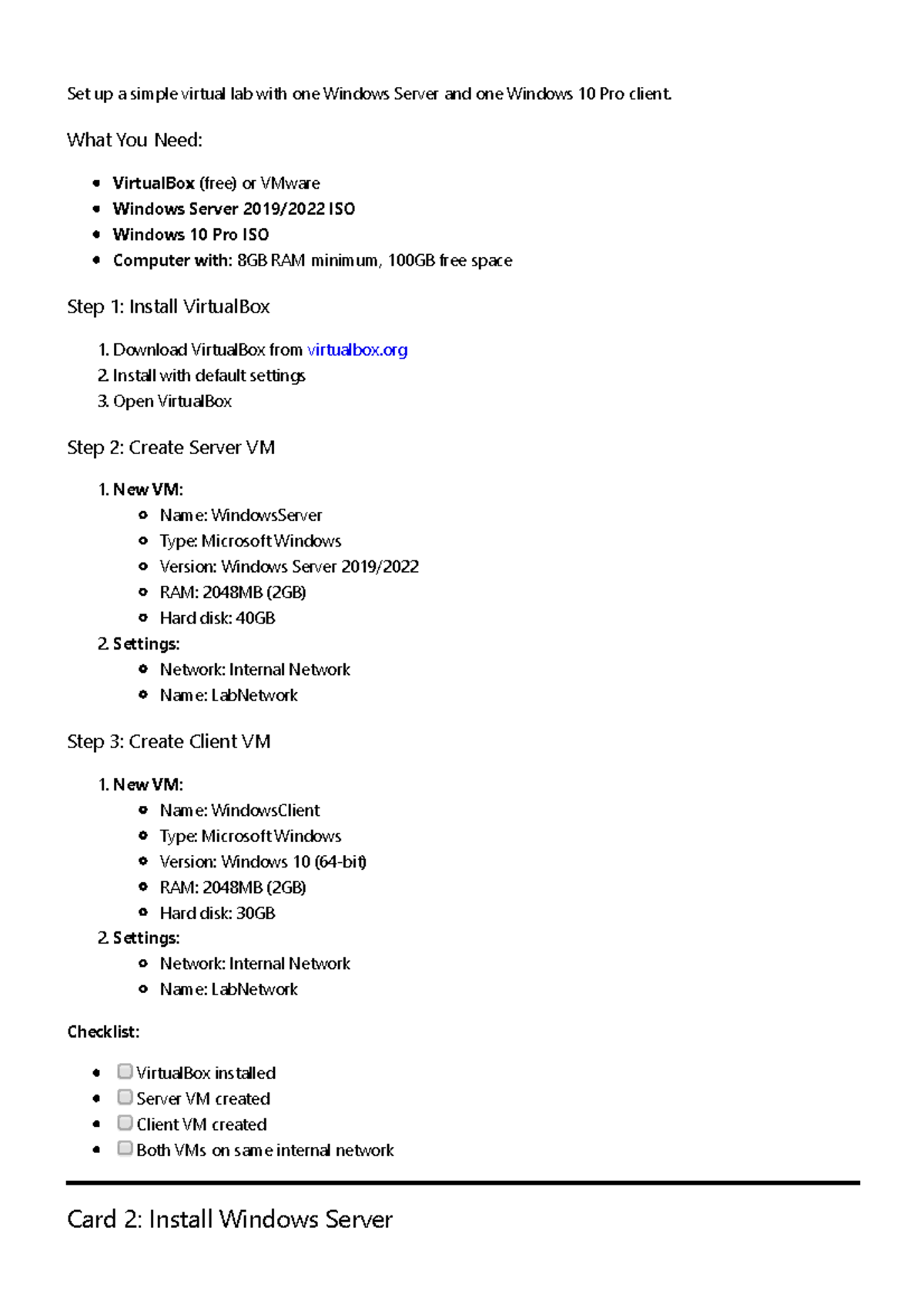 Week 1 - Install & Configure Windows Server and Client VMs - Studocu