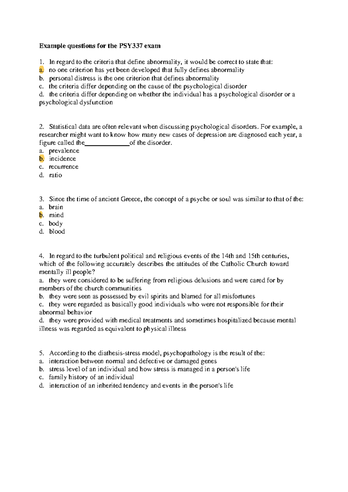 PSY337 exam practice questions - Example questions for the PSY337 exam ...