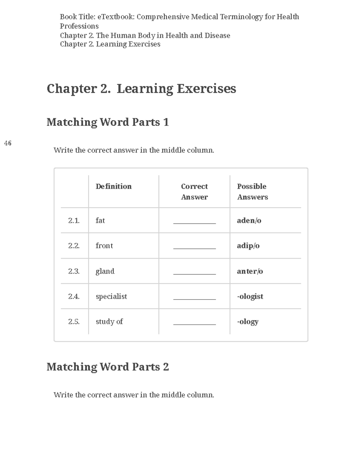 Comprehensive Medical Terminology for Health Professions (Chapter 2 ...