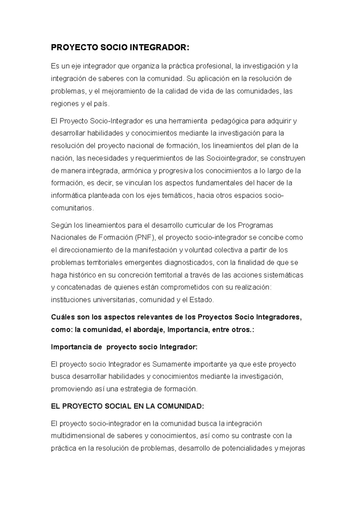 Proyecto Socio Integrador: Investigación y Evaluación de Proyectos ...