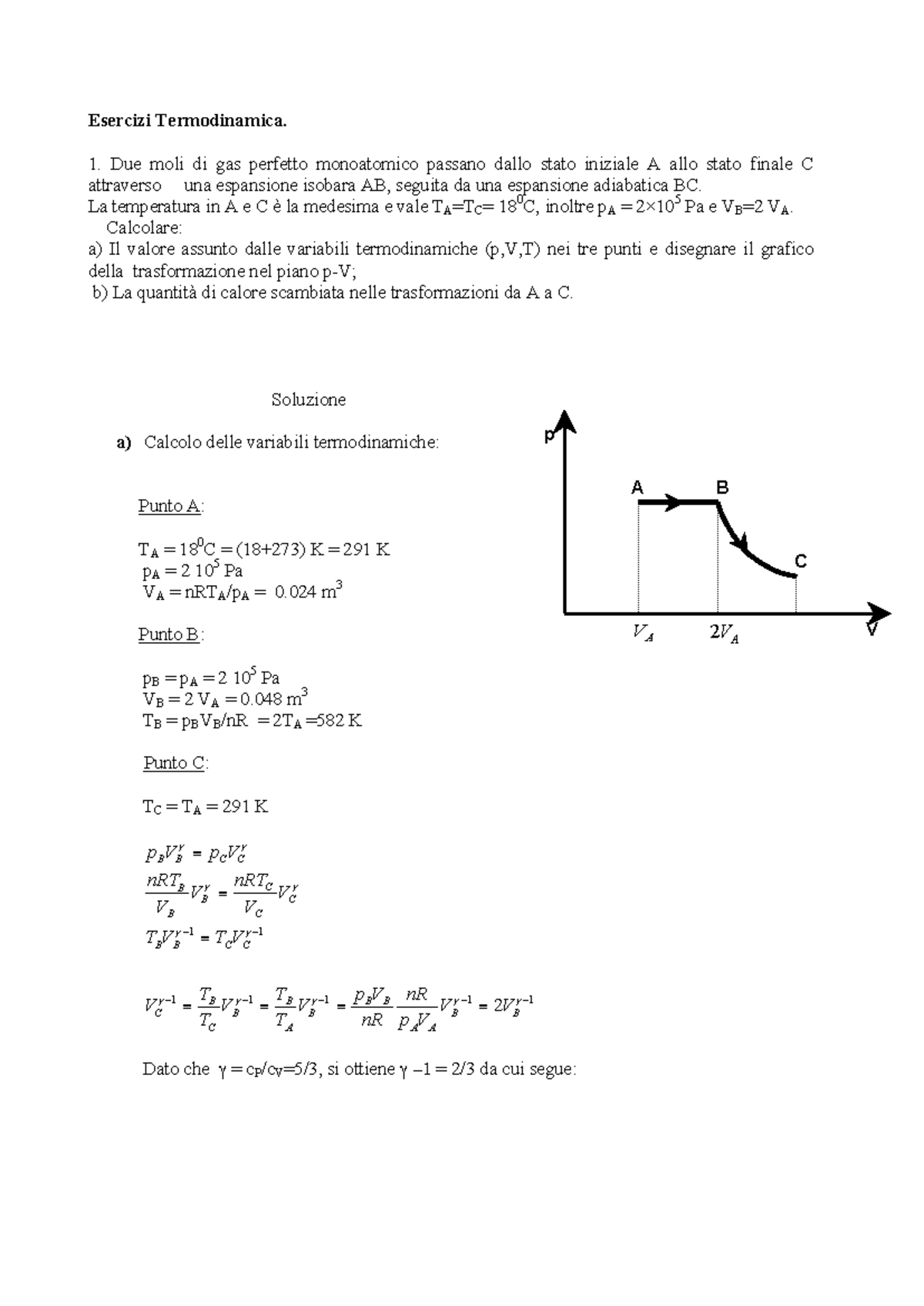 Esercizi di Termodinamica - Corso di Fisica (ESF101) - Studocu