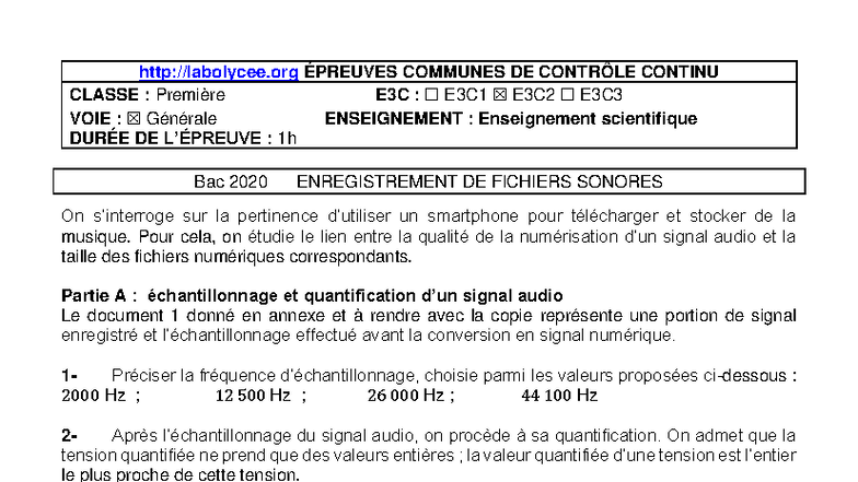Épreuves Communes de Contrôle Continu - Première E3C - Enregistrement ...