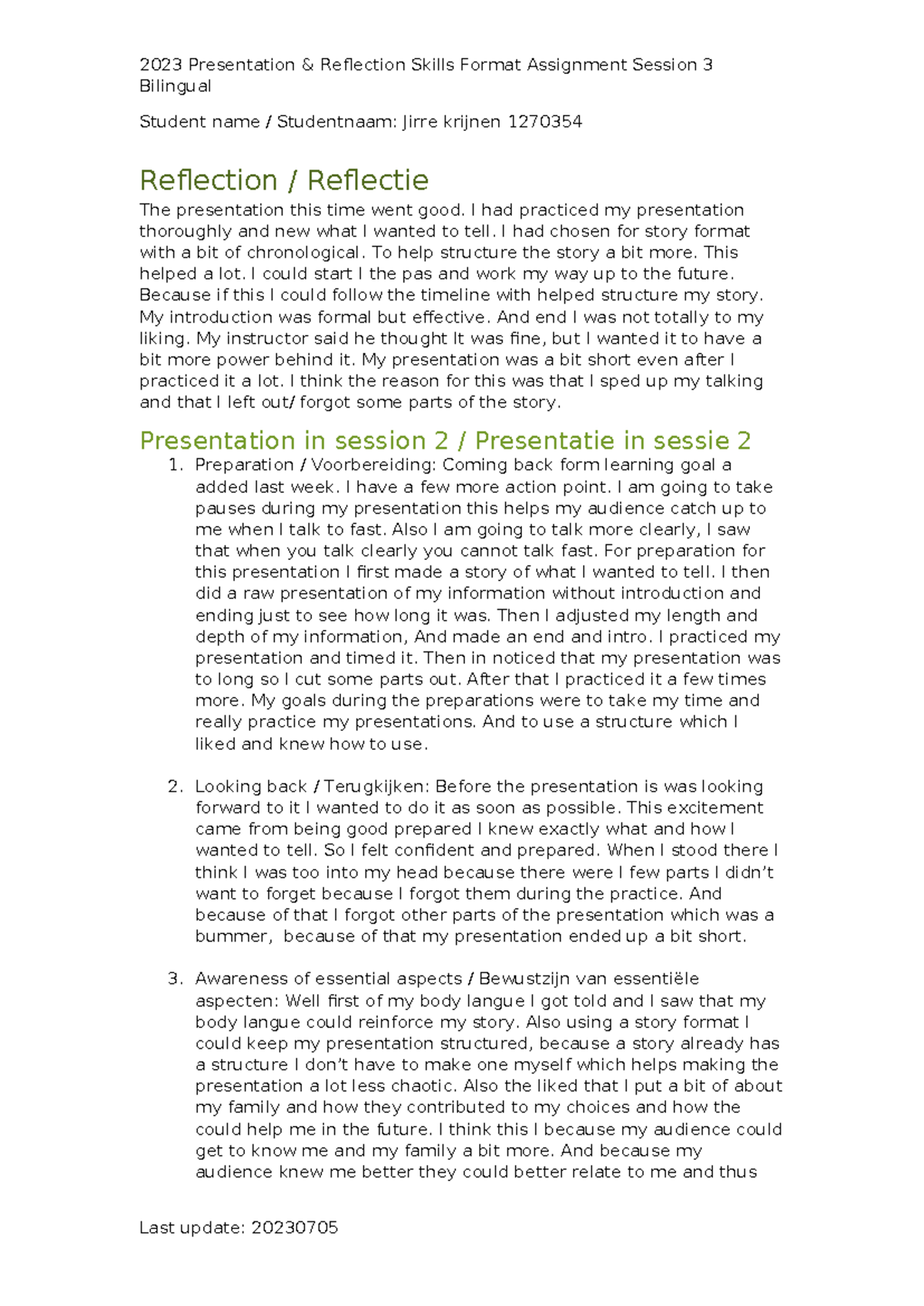 2023 Reflection on Presentation Skills Format Assignment S3 Bilingual ...