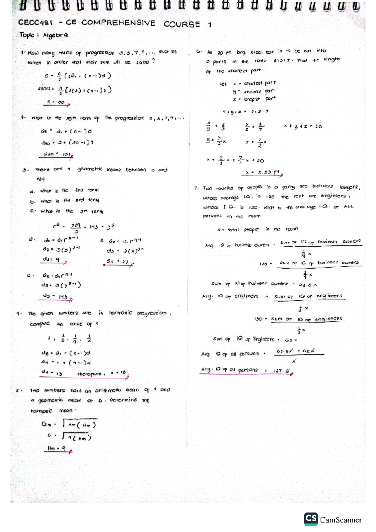 Algebra Practice Problems - CECC481 Comprehensive Course 1 - Studocu