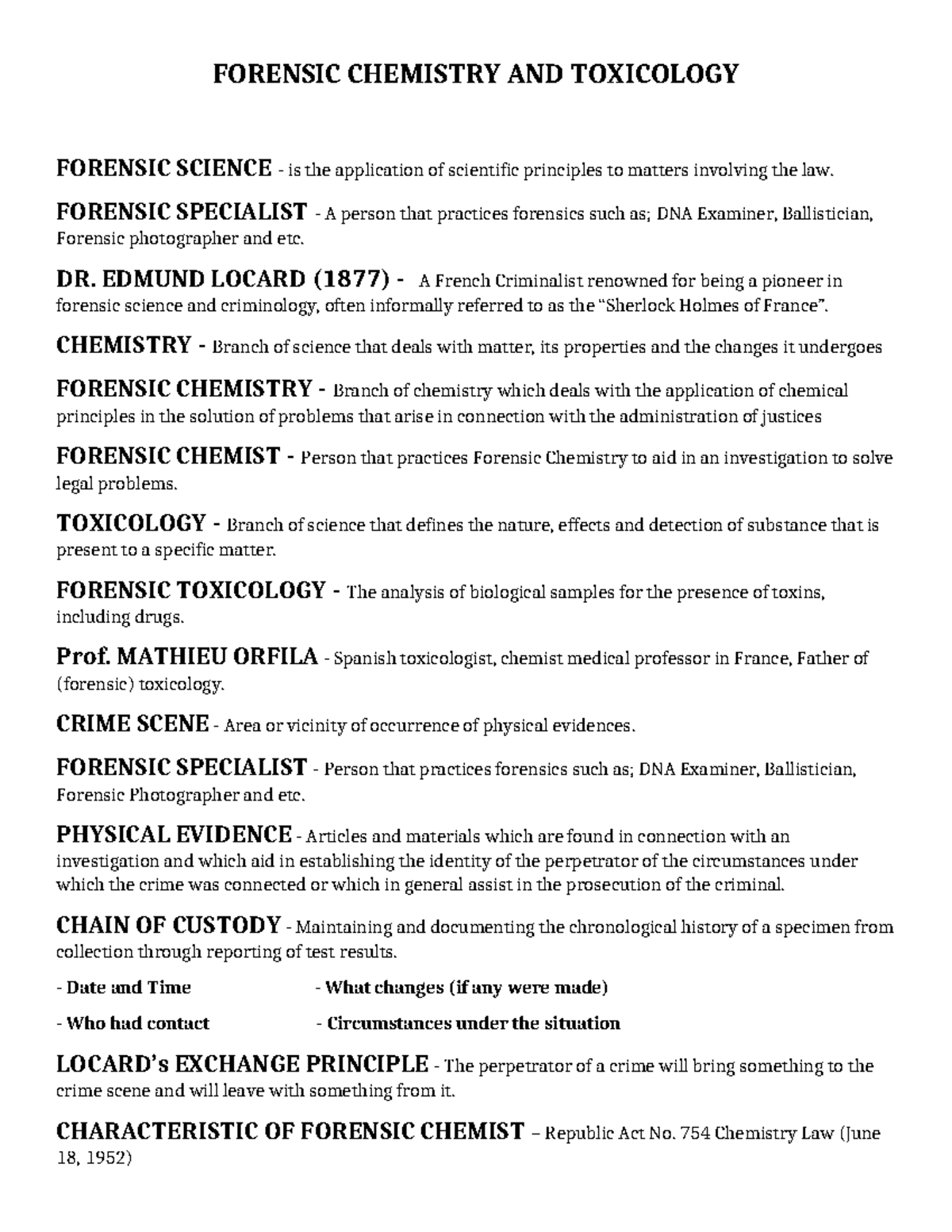 Forensic Chemistry & Toxicology Study Guide (FCT 101) - Studocu