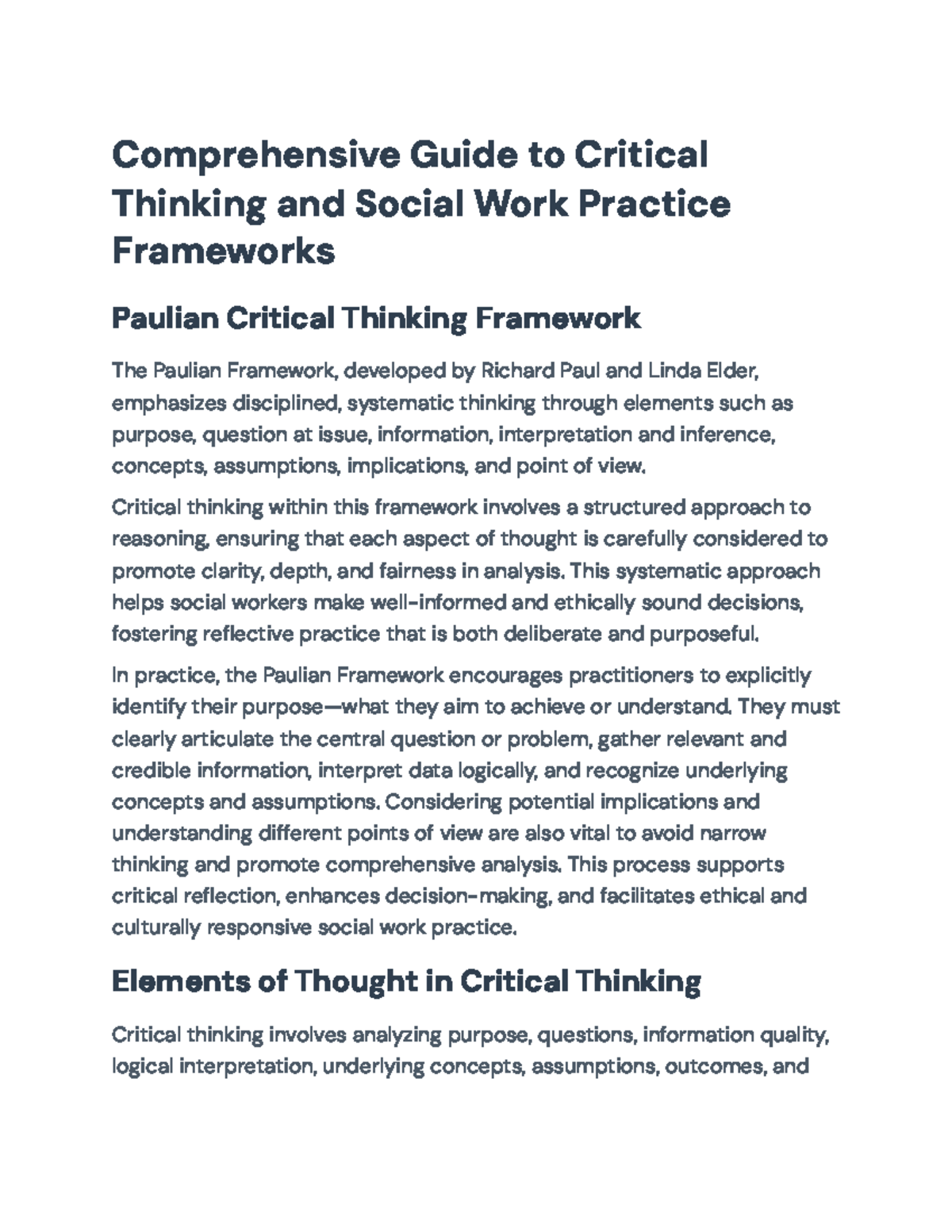 Comprehensive Guide to Critical Thinking in Social Work Practice (SWK ...