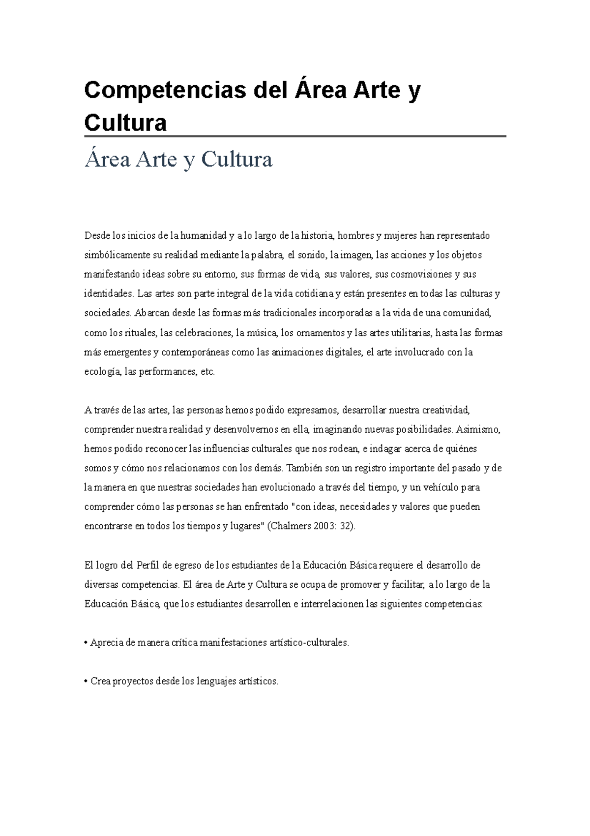 Competencias del Área Arte y Cultura - Competencias del Área Arte y ...