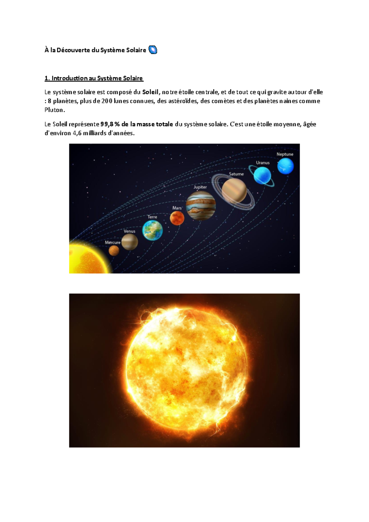 Exploration du Système Solaire : Planètes et Faits Étonnants - Studocu