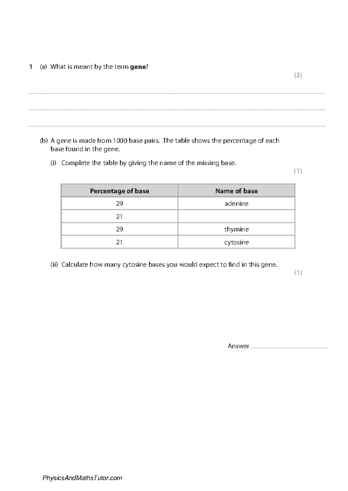 Inheritance QP - 1 (a) What is meant by the term gene? (2 ...