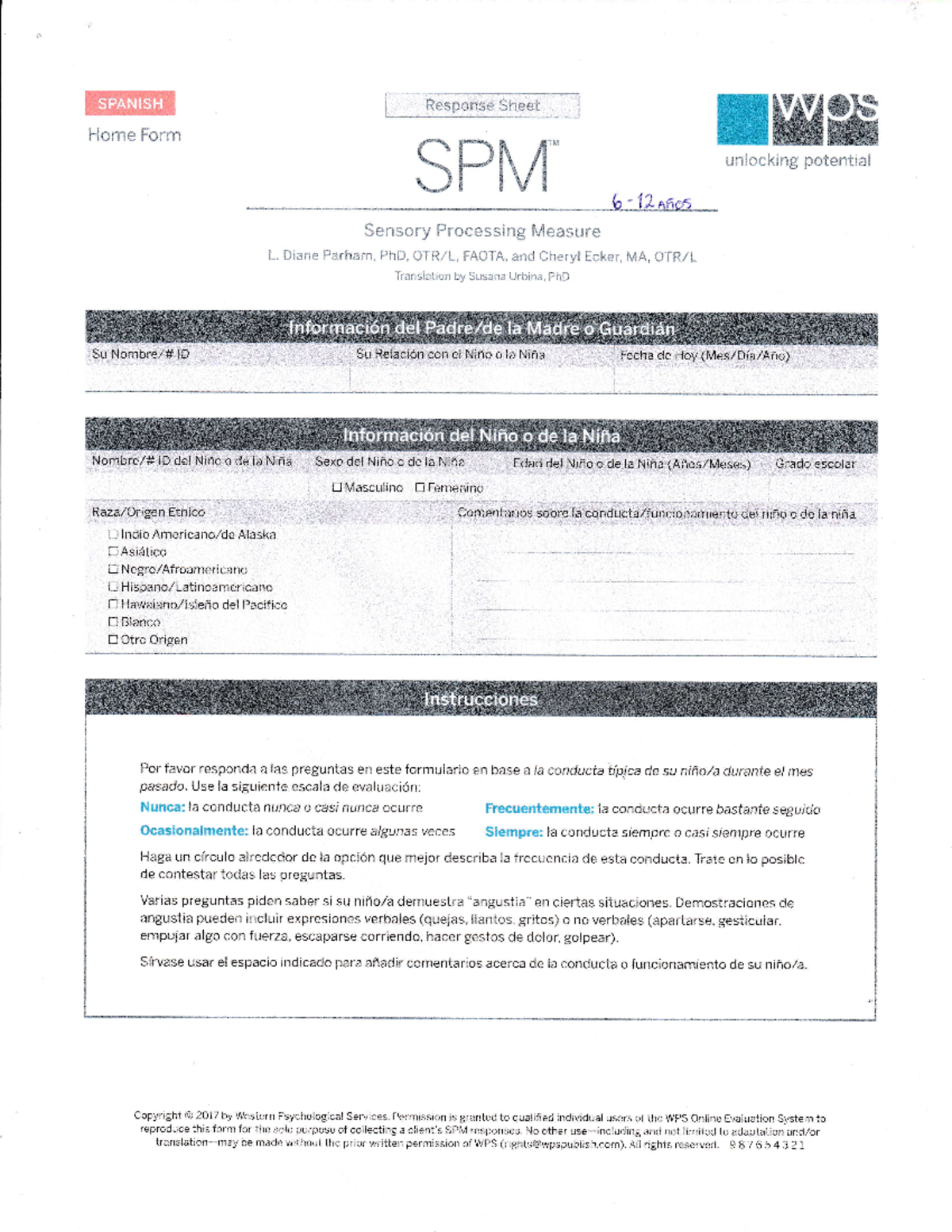 SPM Hogar 6-12 años - SPM - Home Form IW§ SPNI- unlocking potential 6 ...
