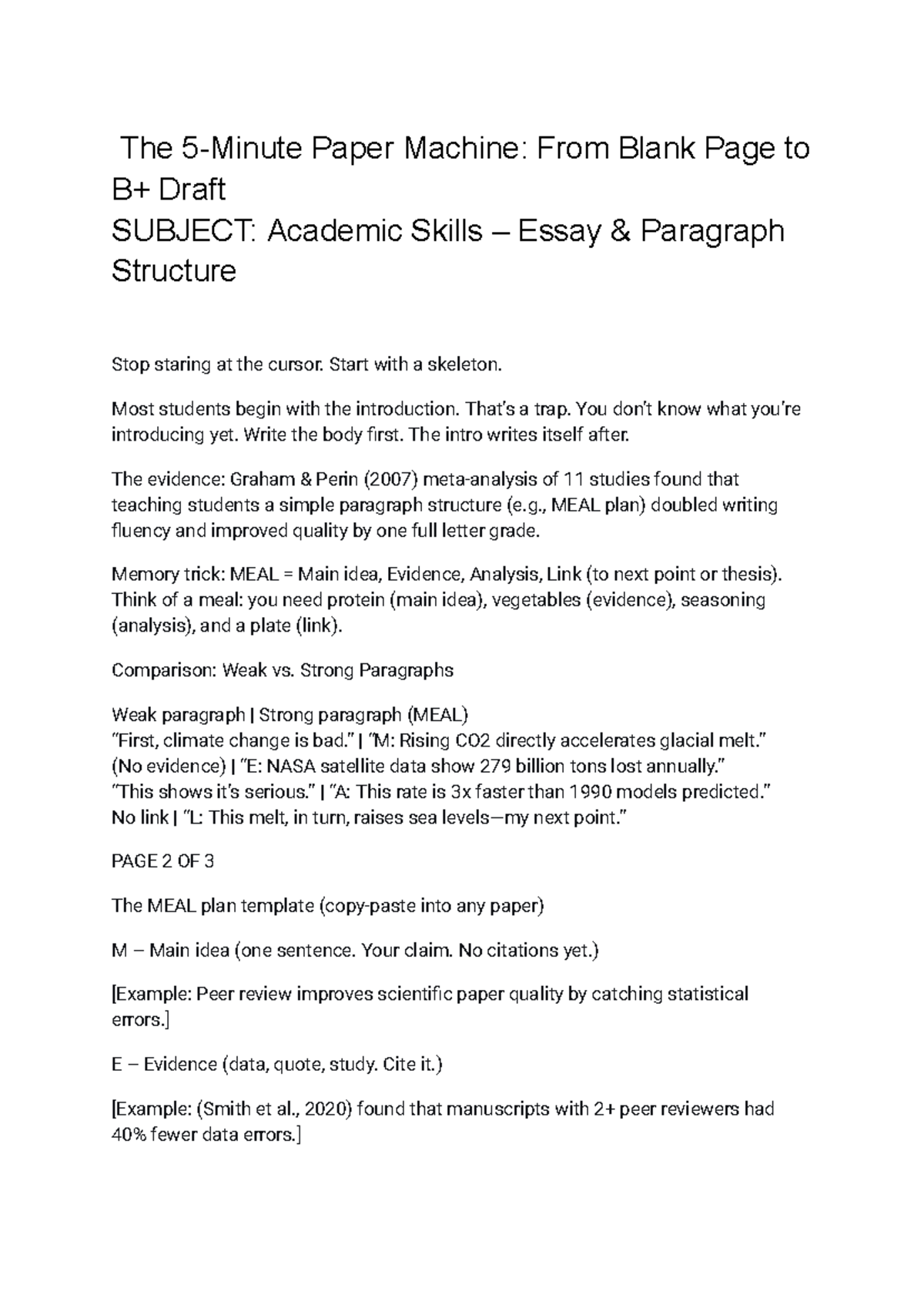 Academic Skills Essay Notes: Structuring Your Paragraphs (SKL101) - Studocu