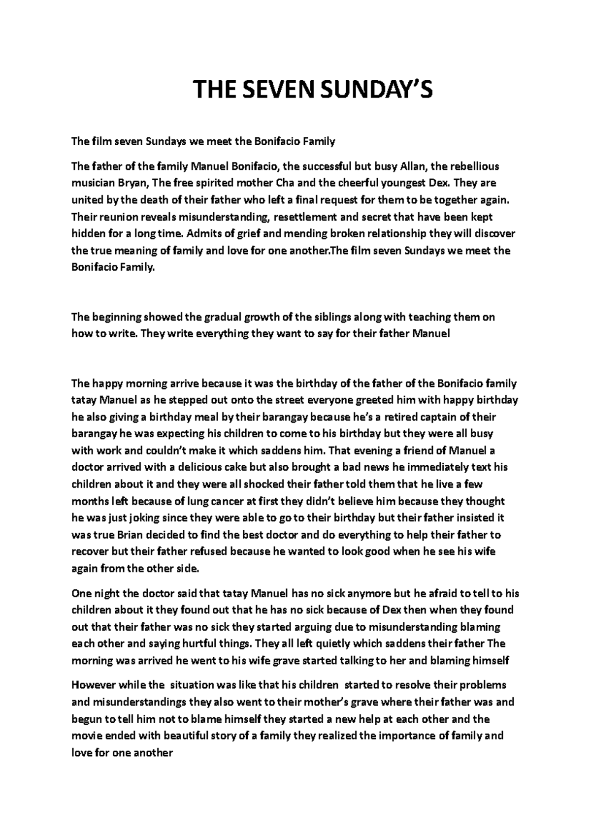 Document (2) - notes - THE SEVEN SUNDAY’S The film seven Sundays we ...