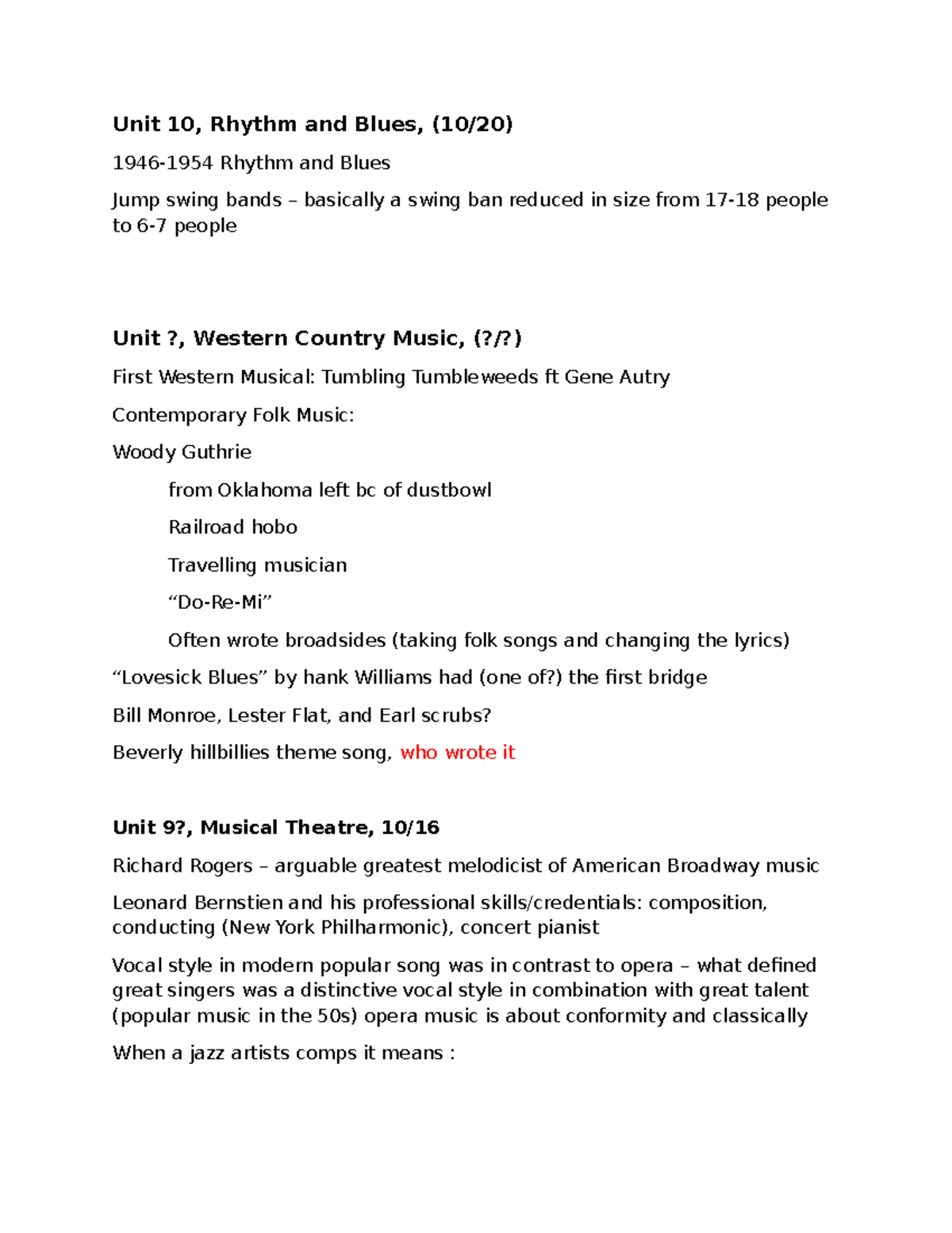Music History Overview: Units 10 & 11 on Rhythm & Blues and Rock & Roll ...