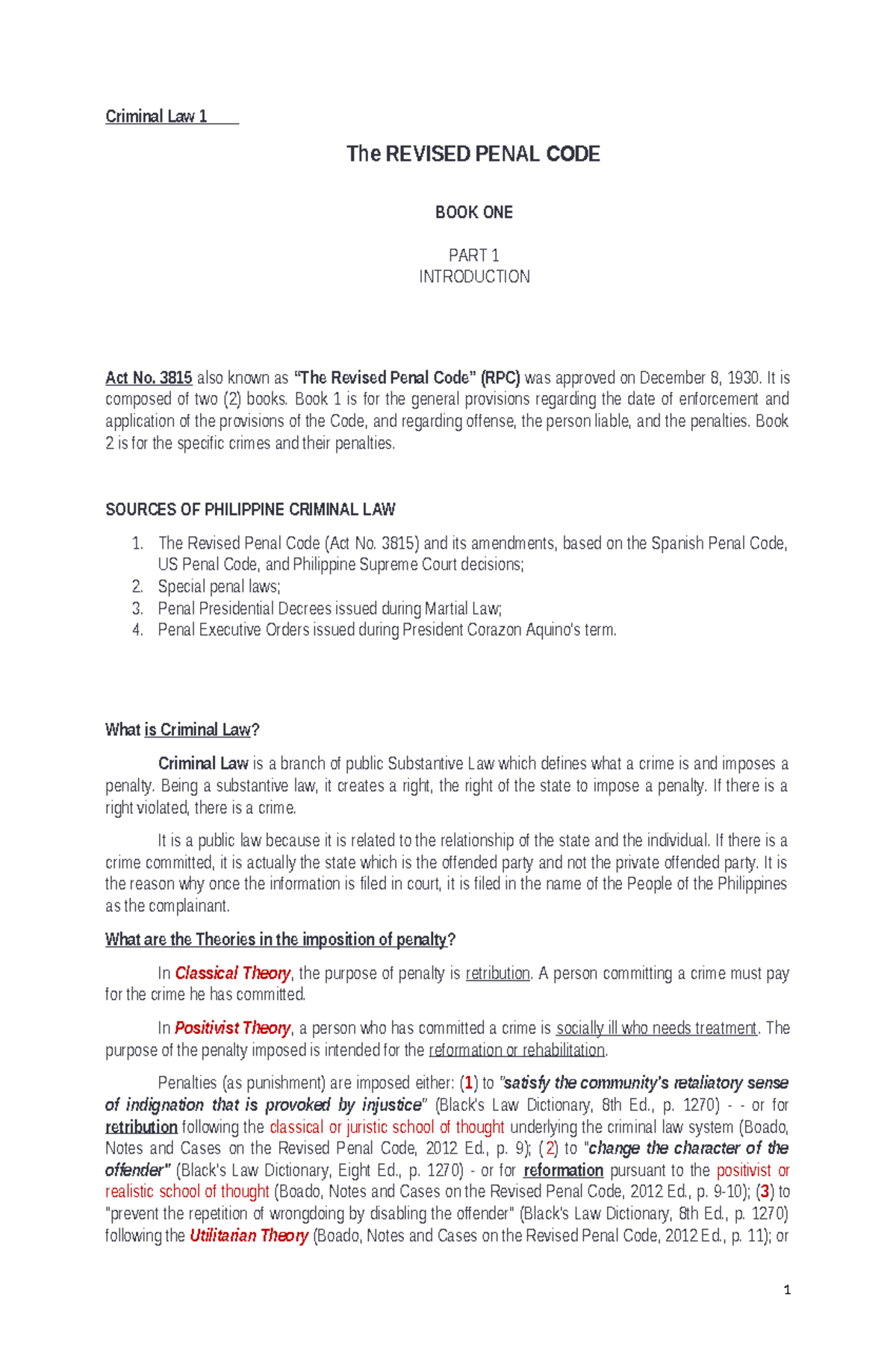 Crim Law 1 Reviewer - Overview of the Revised Penal Code Book 1 - Studocu