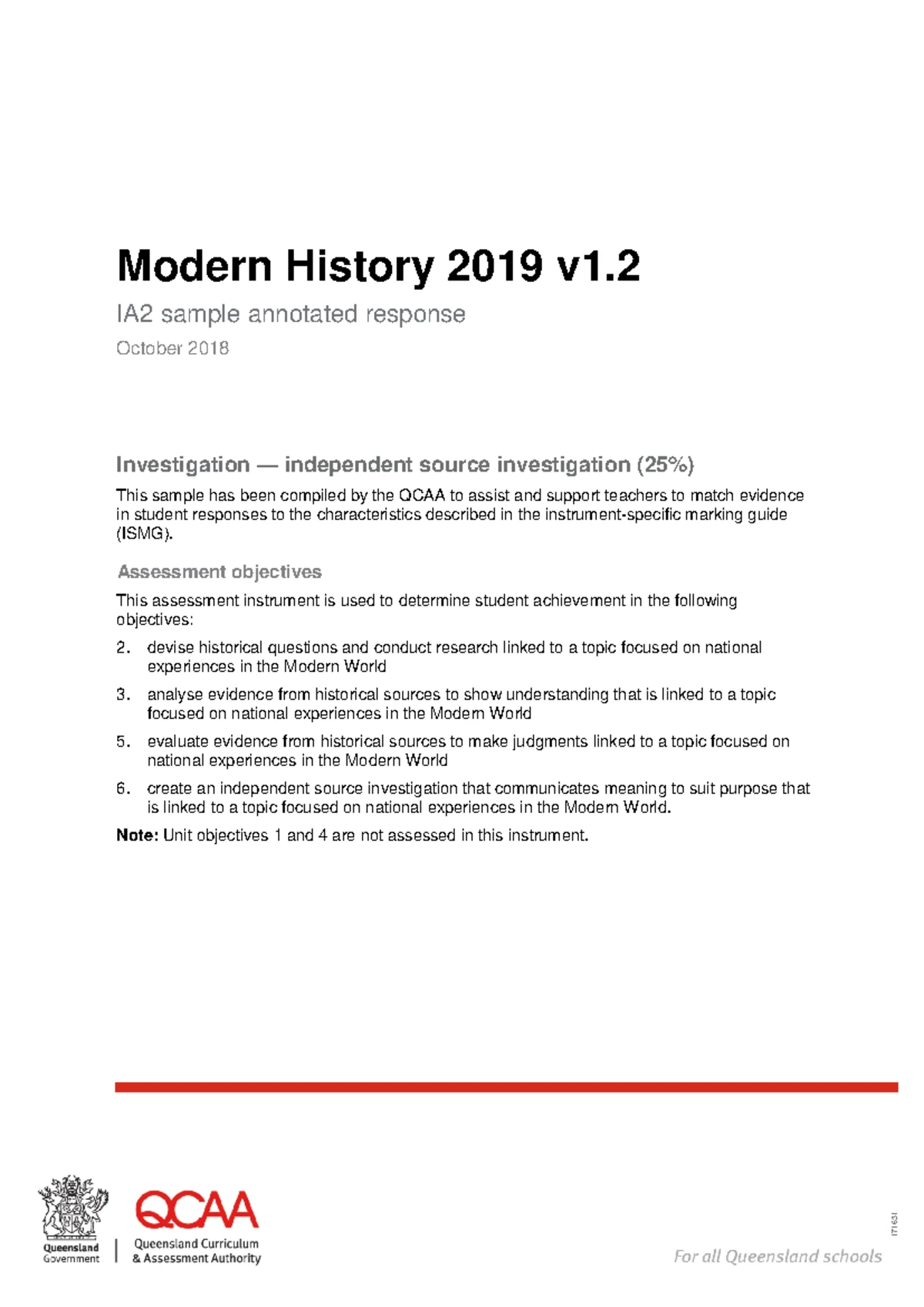 Modern History 2019 IA3: Sample Assessment Instrument for Historical ...