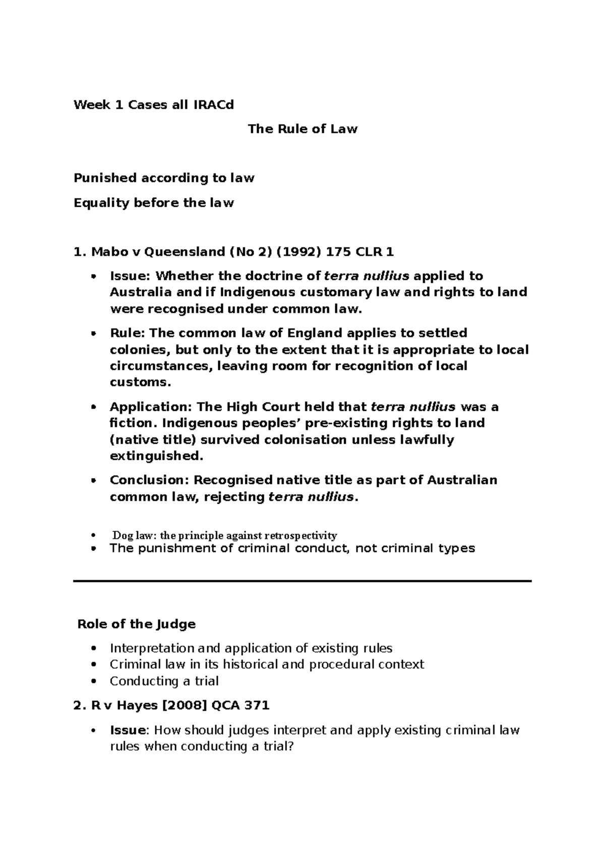 Week 1 JCU Criminal Law A: IRAC Analysis of Key Cases - Studocu
