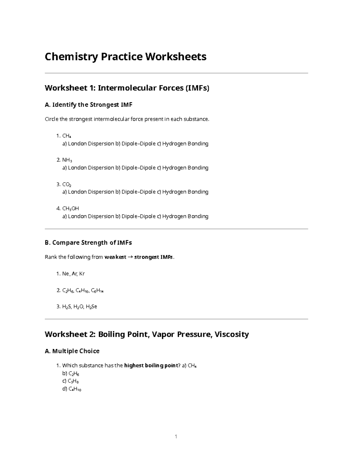 Chemistry IMFs & Thermodynamics Worksheets (Practice) - Studocu