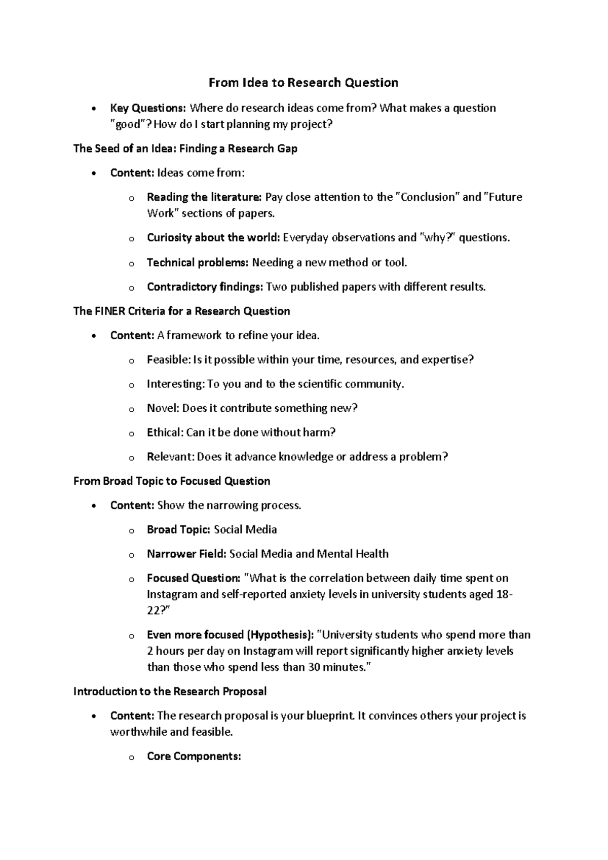Lecture 3: From Idea to Research Question - Key Concepts and FINER ...