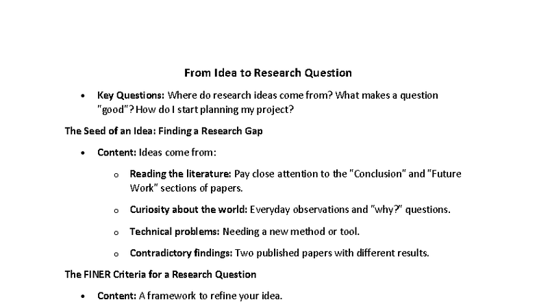 Lecture 3: From Idea to Research Question - Key Concepts and FINER ...